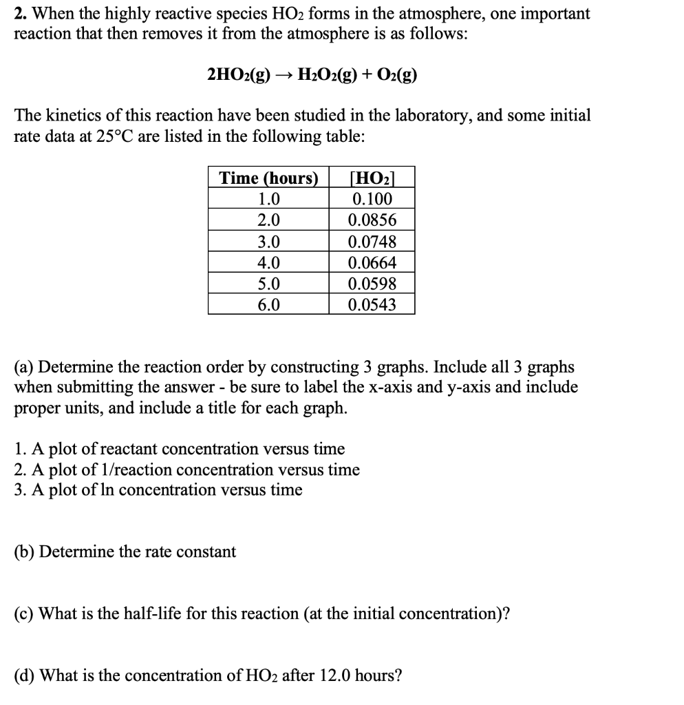 Solved 2. When the highly reactive species HO2 forms in the | Chegg.com