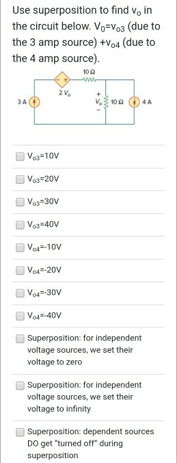 Solved Use superposition to find vin the circuit below. | Chegg.com