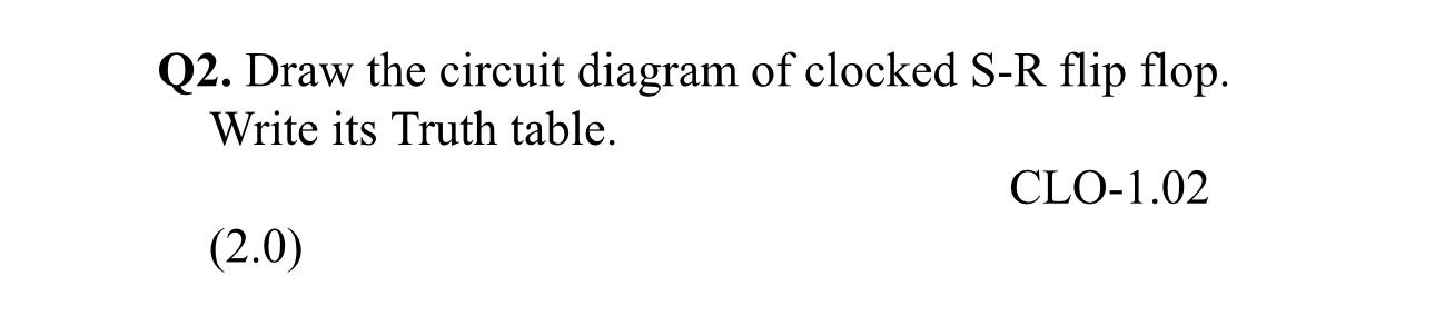 Solved Q2. Draw the circuit diagram of clocked S-R flip | Chegg.com