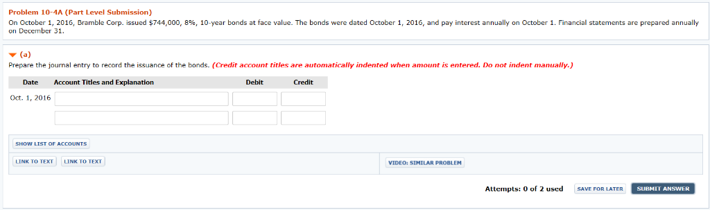 Solved Problem 10-4A (Part Level Submission) On October 1 | Chegg.com