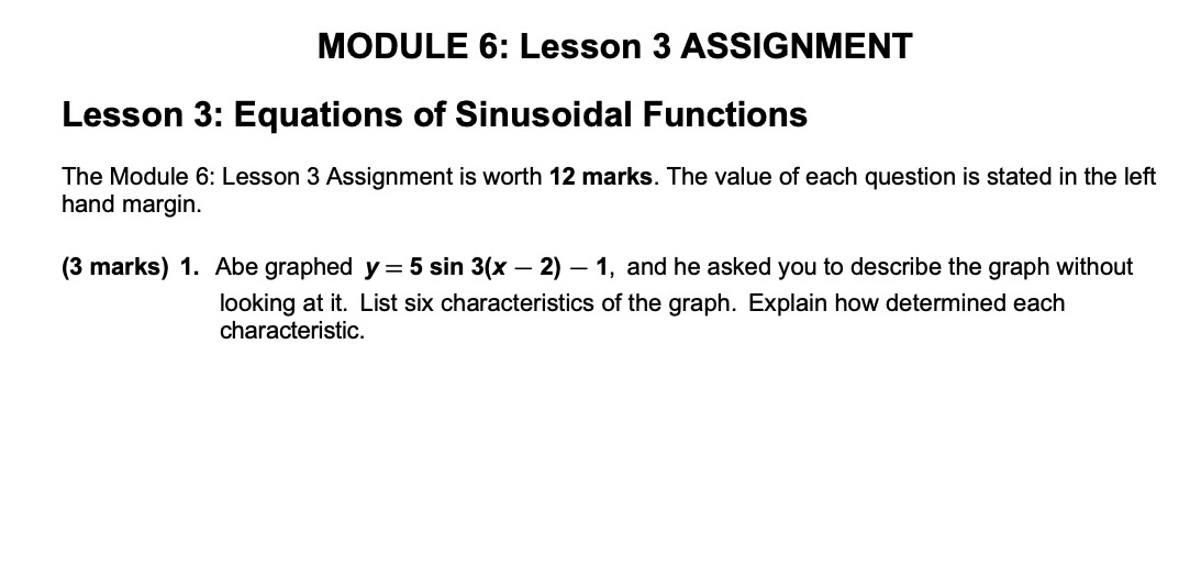 Solved Lesson 3 Equations Of Sinusoidal Functionsthe Module