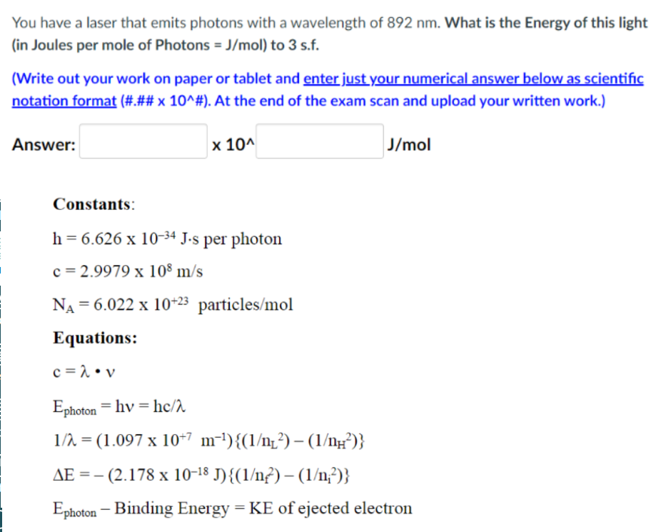 You have a laser that emits photons with a wavelength | Chegg.com