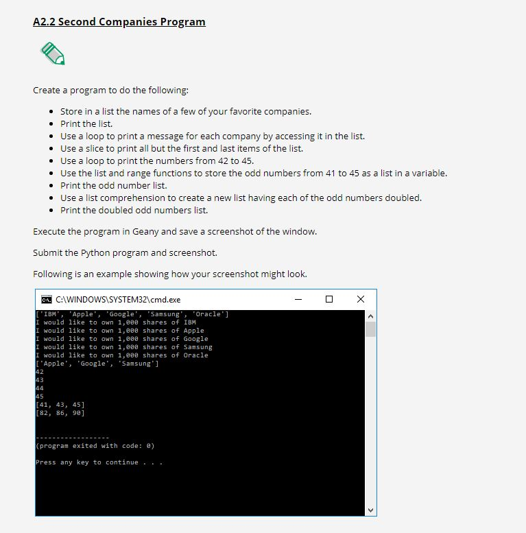 Solved A2.2 Second Companies Program Python 3.7.3 Hello, I | Chegg.com