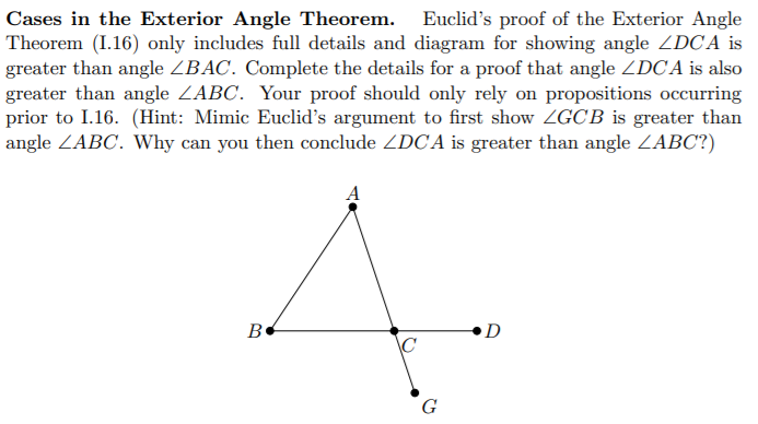 Solved Cases in the Exterior Angle Theorem. Euclid's proof | Chegg.com