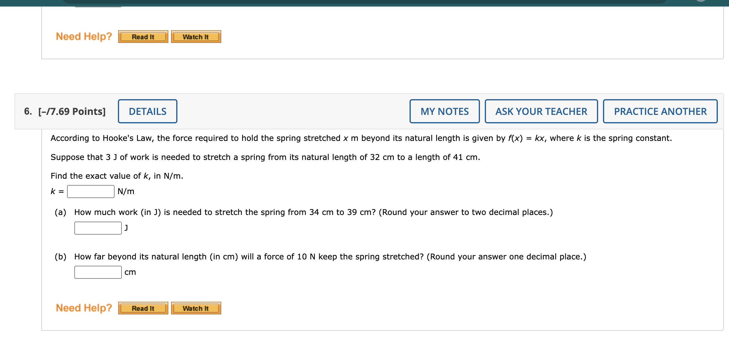 Solved According to Hooke's Law, the force required to hold | Chegg.com