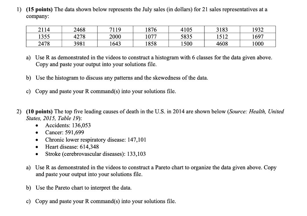 Solved 1) (15 points) The data shown below represents the | Chegg.com