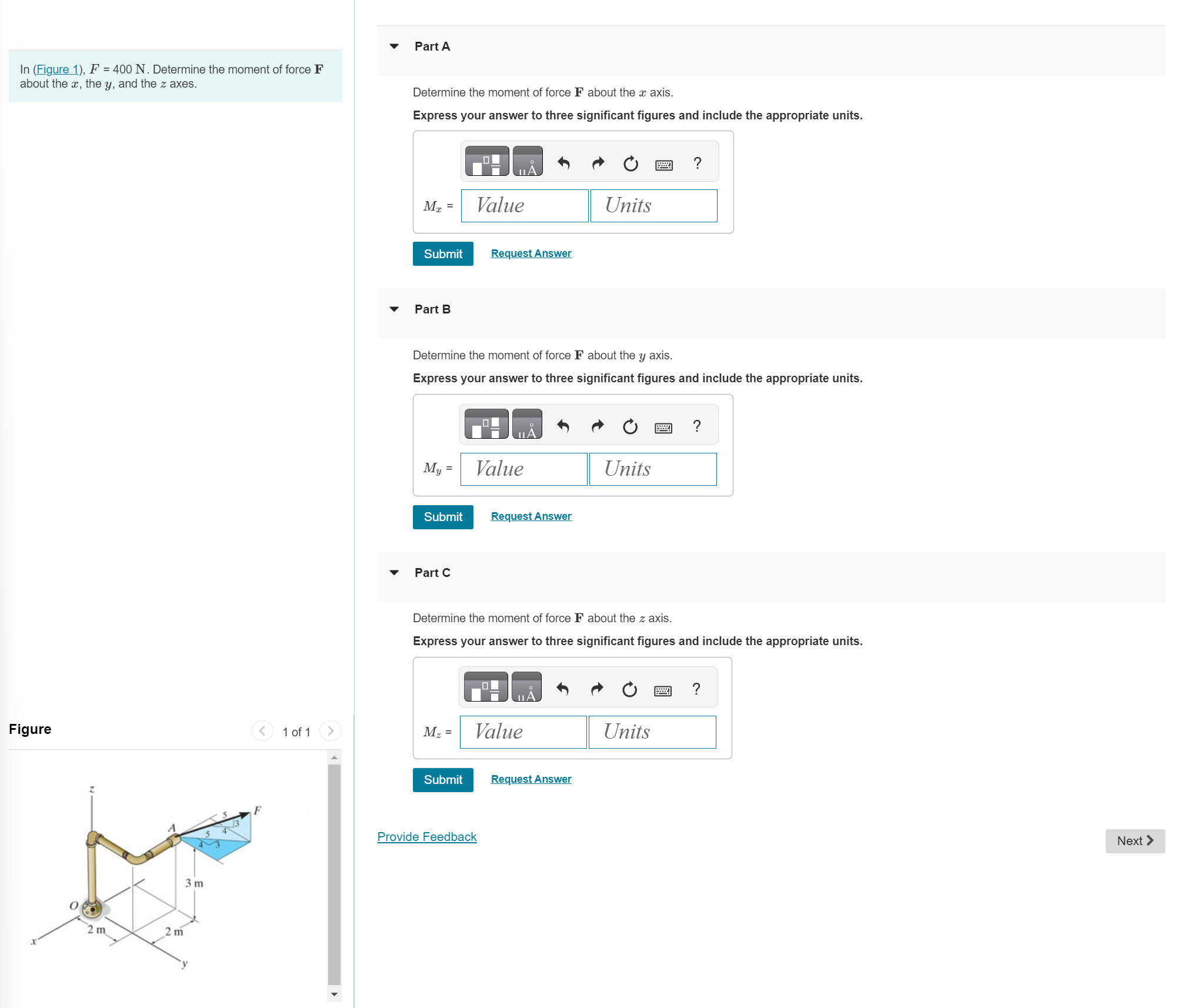 Solved In (Figure 1), F=400 N. Determine the moment of force | Chegg.com