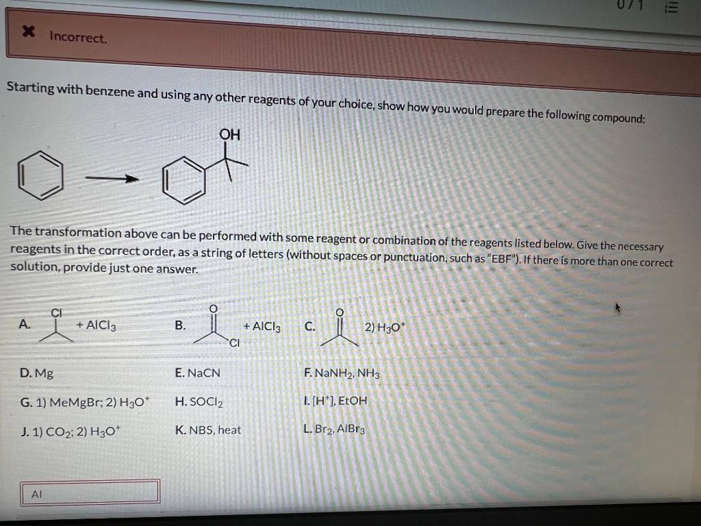 Solved Starting with benzene and using any other reagents of | Chegg.com