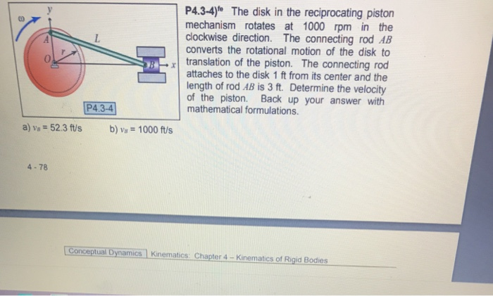 Solved P4.3-4yt The disk in the reciprocating piston | Chegg.com