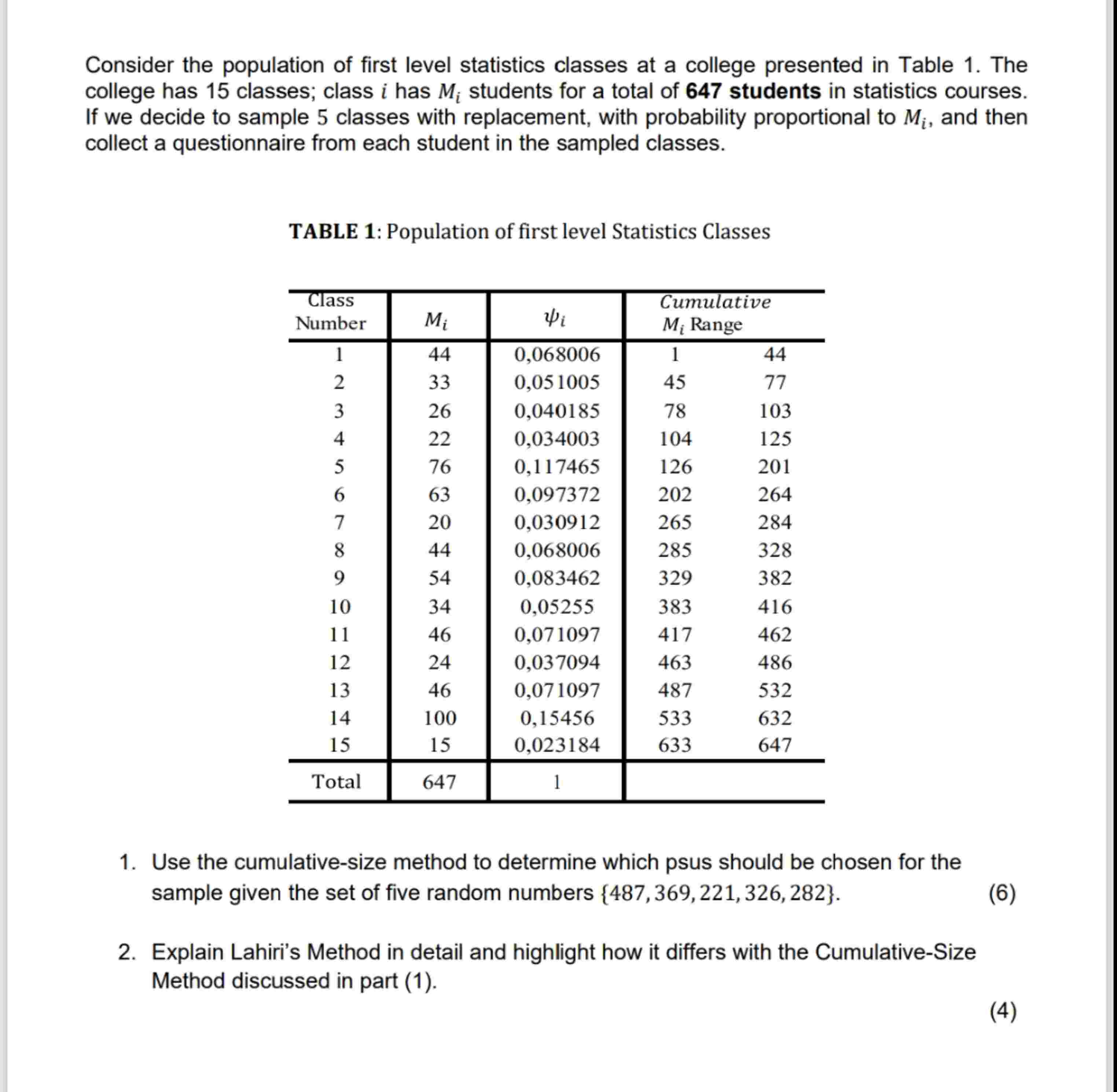 Solved Consider the population of first level statistics | Chegg.com