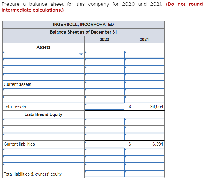 Solved Prepare a balance sheet for this company for 2020 | Chegg.com