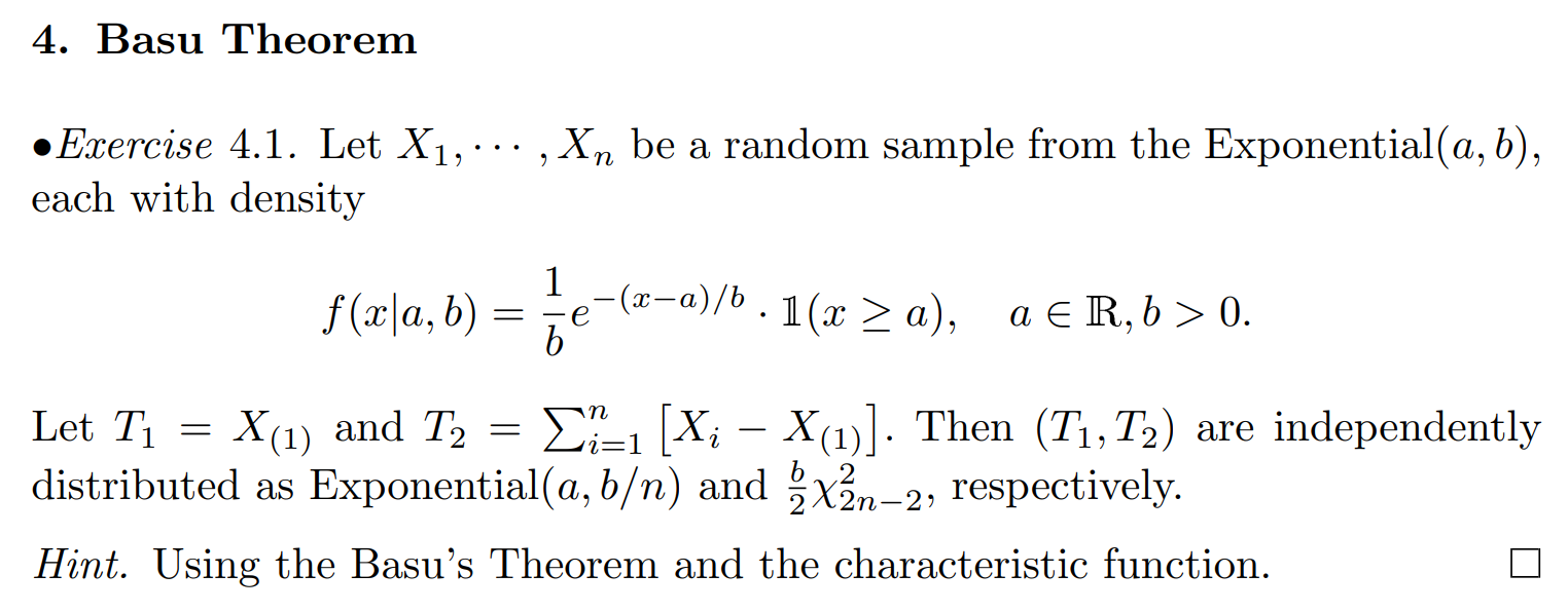 Solved Basu Theorem Exercise 4 1 let X1 Cdots Xn be A