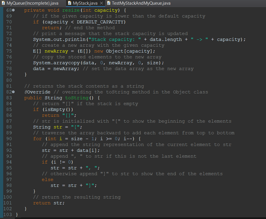 Solved Queue(Incomplete).java 』 MyStack.java × 』 | Chegg.com