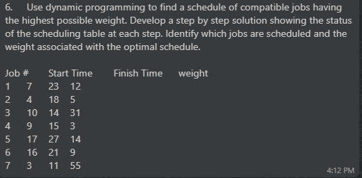 Solved 6. Use dynamic programming to find a schedule of | Chegg.com