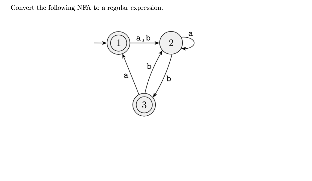 Solved Convert the following NFA to a regular expression. | Chegg.com