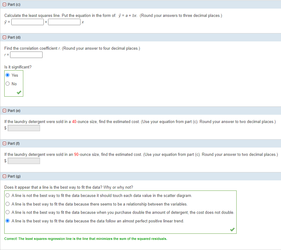 Solved Using "size" as the independent variable and "cost" | Chegg.com