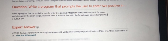 Solved Question: Write a program that prompts the user to | Chegg.com