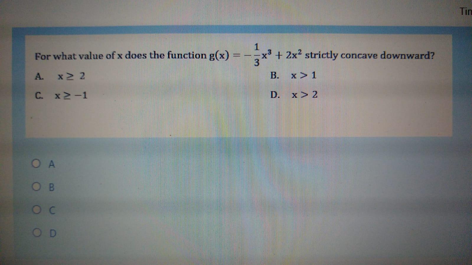 Solved For what value of x does the function g(x)=−31x3+2x2 | Chegg.com