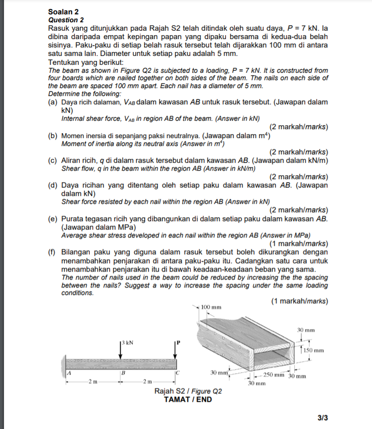 Solved Soalan 2 Question 2 Rasuk yang ditunjukkan pada Rajah | Chegg.com Solved Soalan 2 Question 2 Rasuk yang ditunjukkan pada Rajah | Chegg.com