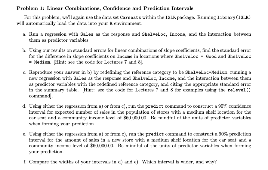 Solved Problem 1 Linear Combinations Confidence And