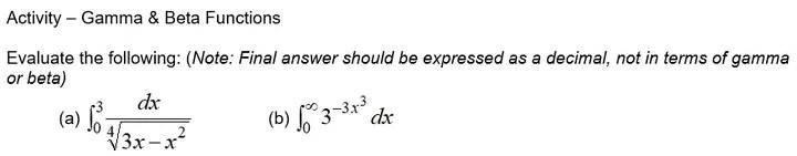Solved Activity - Gamma & Beta Functions Evaluate the | Chegg.com