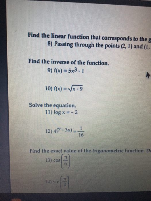 Solved Find The Linear Function That Corresponds To The G 8 
