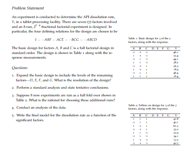 Problem Statement An experiment is conducted to | Chegg.com