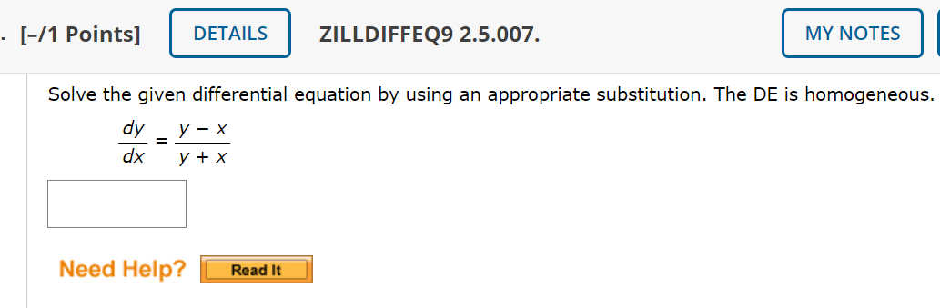 Solved • (-/1 Points] DETAILS ZILLDIFFEQ9 2.5.007. MY NOTES | Chegg.com