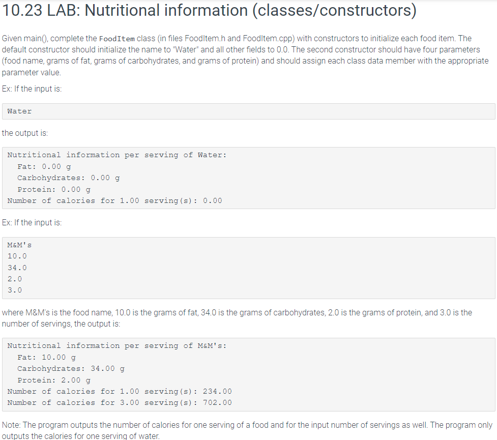 Solved c++ code starter code: FoodItem.cpp: #include | Chegg.com