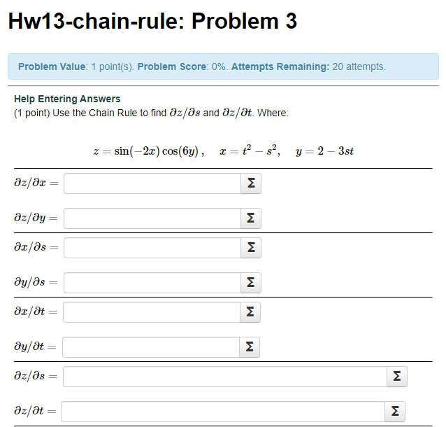 Solved Hw13-chain-rule: Problem 3 Problem Value: 1 point(s). | Chegg.com Solved Hw13-chain-rule: Problem 3 Problem Value: 1 point(s). | Chegg.com