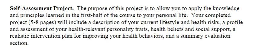 Self-Assessment Project. The purpose of this project | Chegg.com