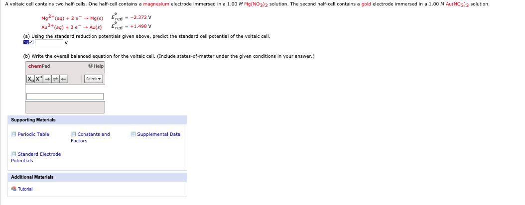 Solved Consider a voltaic (galvanic) cell with the following | Chegg.com