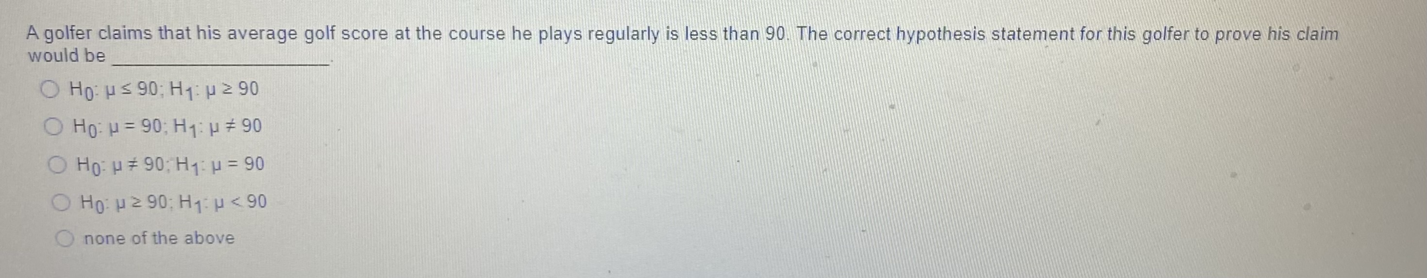 A golfer claims that his average golf score at the | Chegg.com