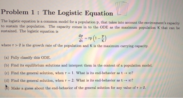 Solved Problem 1 : The Logistic Equation The logistic | Chegg.com