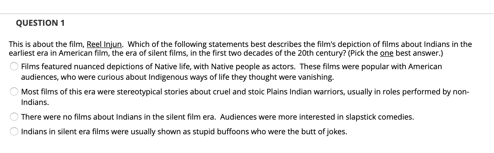 Solved QUESTION 1 This is about the film, Reel Injun. Which | Chegg.com
