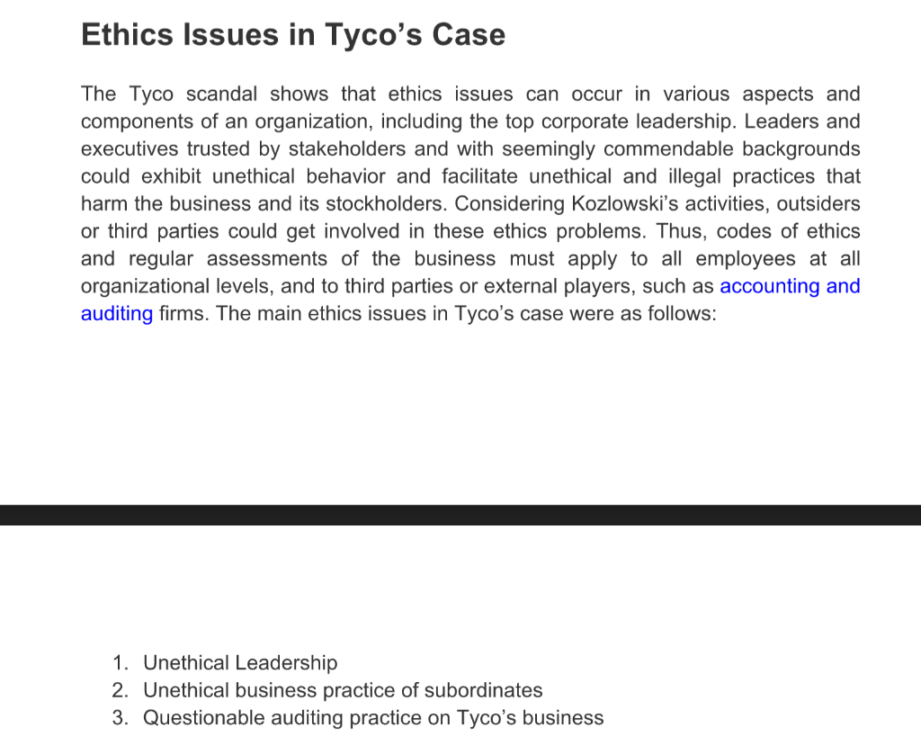 Solved Tyco Corporate Scandal of 2002 (Ethics Case Analysis) | Chegg.com