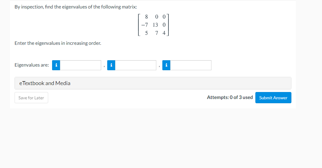 Solved By inspection, find the eigenvalues of the following | Chegg.com