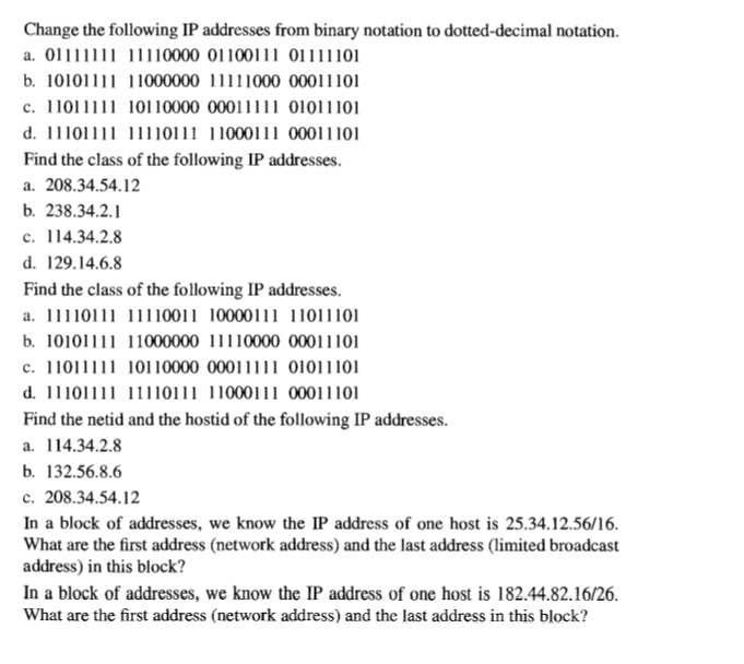 Solved Change the following IP addresses from binary | Chegg.com