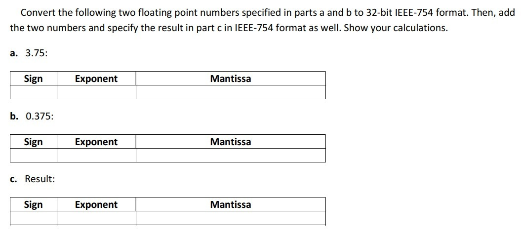 Solved Convert the following two floating point numbers | Chegg.com