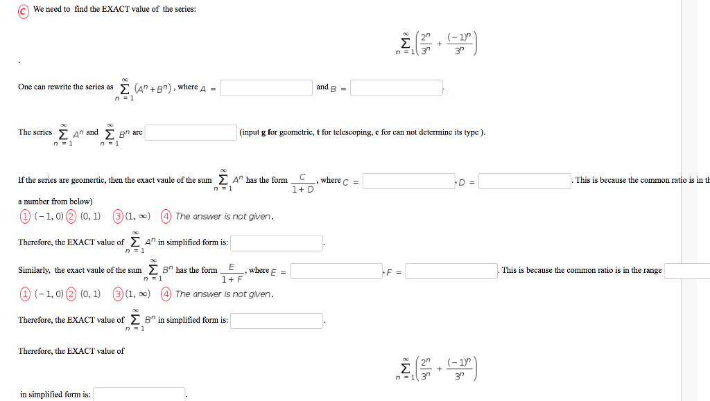 Solved We need to find the EXACT value of the series: יץ1 -) | Chegg.com
