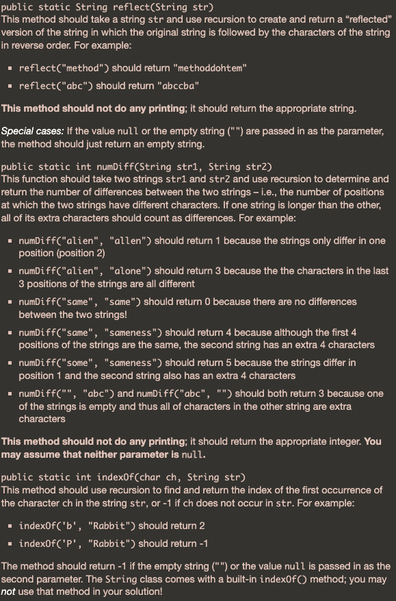 Solved 1 public static String reflect(String str) This | Chegg.com