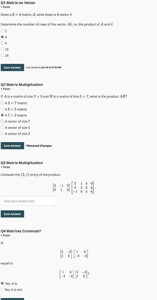 Solved 1 Point Given a 6×4 matrix A, write down a 4 -vector | Chegg.com