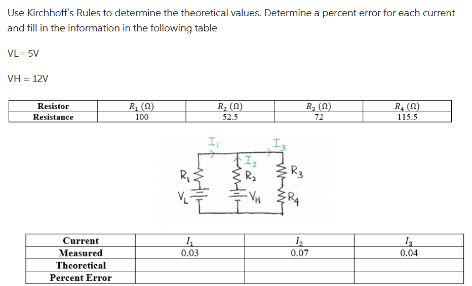 Solved Use Kirchhoff's Rules to determine the theoretical | Chegg.com