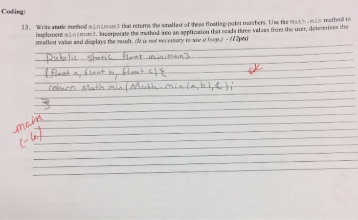 Solved Coding: static method minimum3 that returns the | Chegg.com