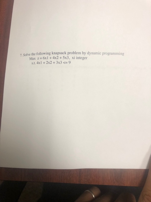 Solved 7. Solve the following knapsack problem by dynamic | Chegg.com