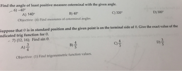 Solved Find the angle of least positive measure coterminal | Chegg.com