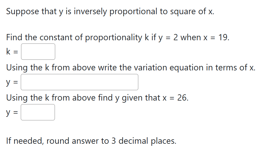 Solved Suppose that y is inversely proportional to square of | Chegg.com