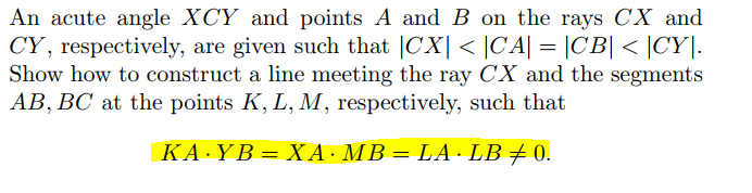 Solved An acute angle XCY and points A and B on the rays CX | Chegg.com