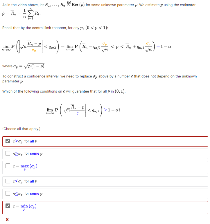 Solved As in the video above, let R1,…,Rn∼iidBer(p) for some | Chegg.com