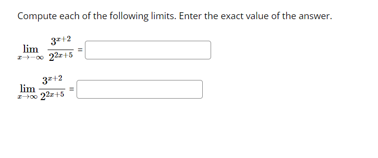 Solved Compute each of the following limits. Enter the exact | Chegg.com
